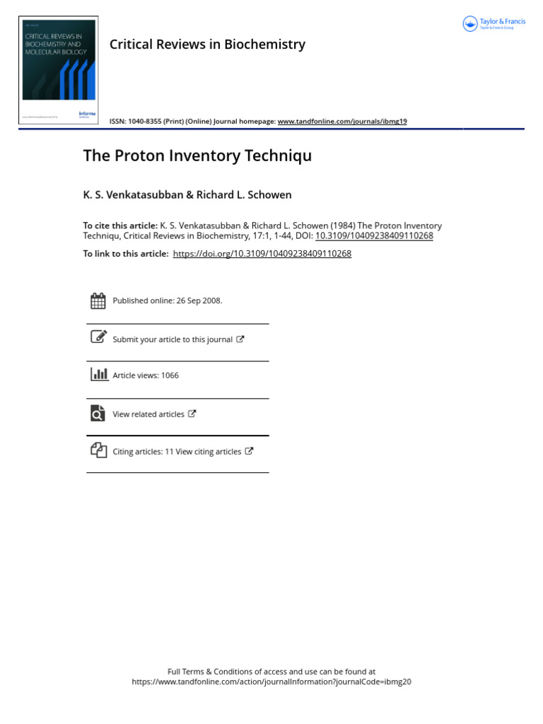 The Proton Inventory Technique | PDF | Reaction Rate | Deuterium