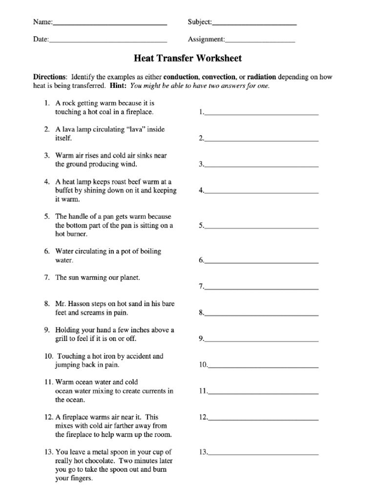 Heat Transfer Worksheet | PDF