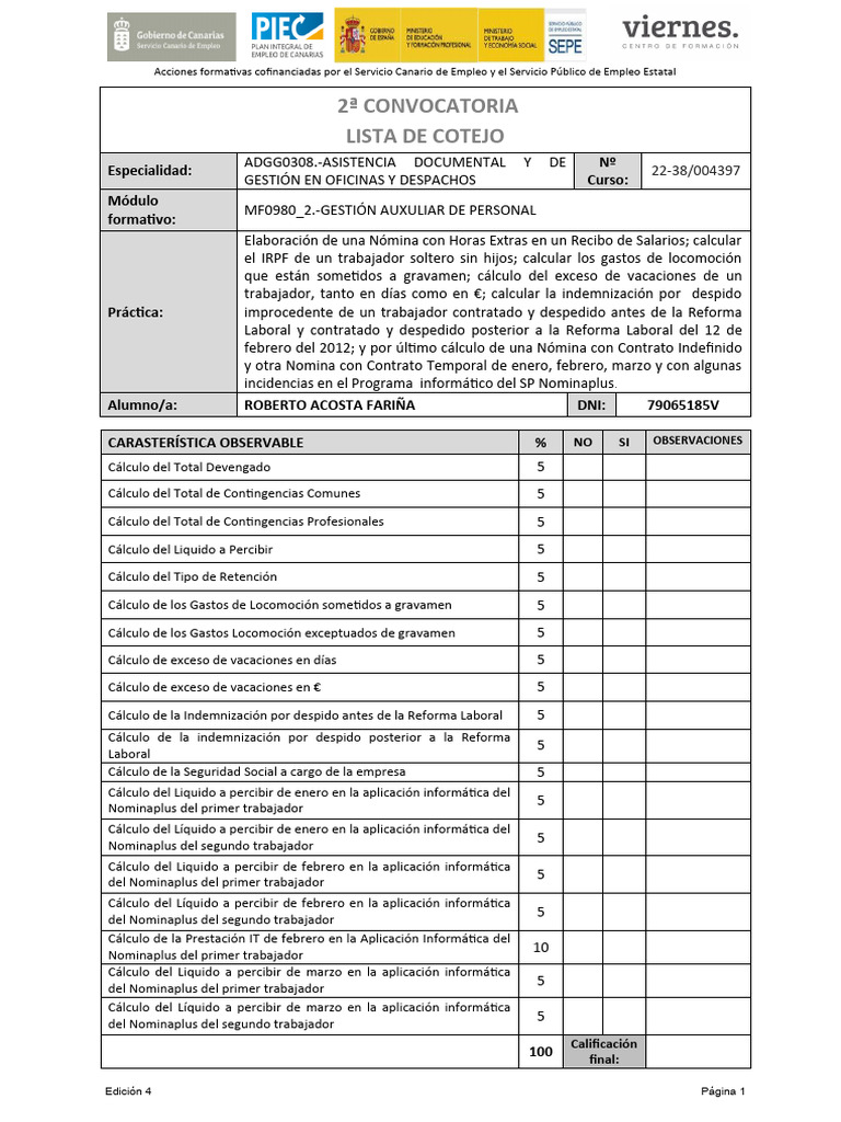 Lista Cotejo PP - 2C | PDF | Empleo | Business