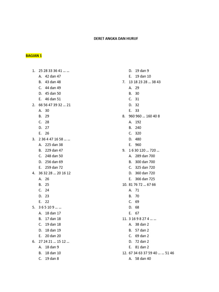 Deret Angka Dan Huruf Fix | PDF | Metode & Bahan Ajar