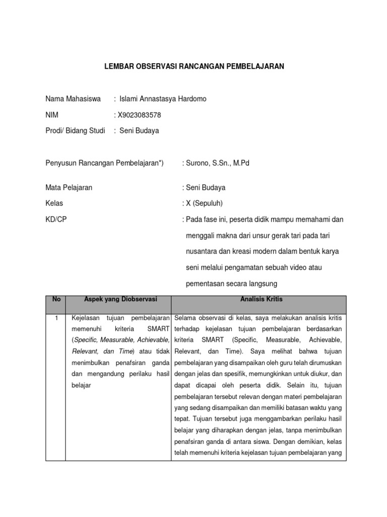 01.05.6-B3-4 Unggah LK 4 - Lembar Observasi Pembelajaran Pada Pembelajaran Ke-1 - Islami ...