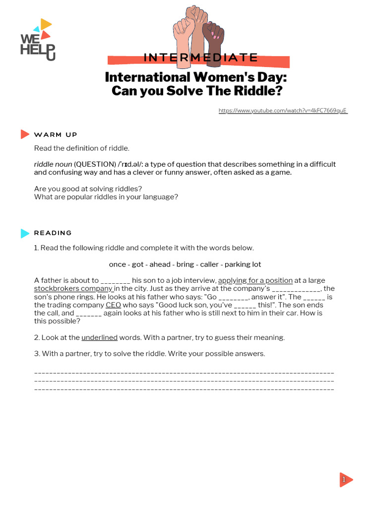 Women's Day Riddle Challenge | PDF | Thought | Sentence (Linguistics)