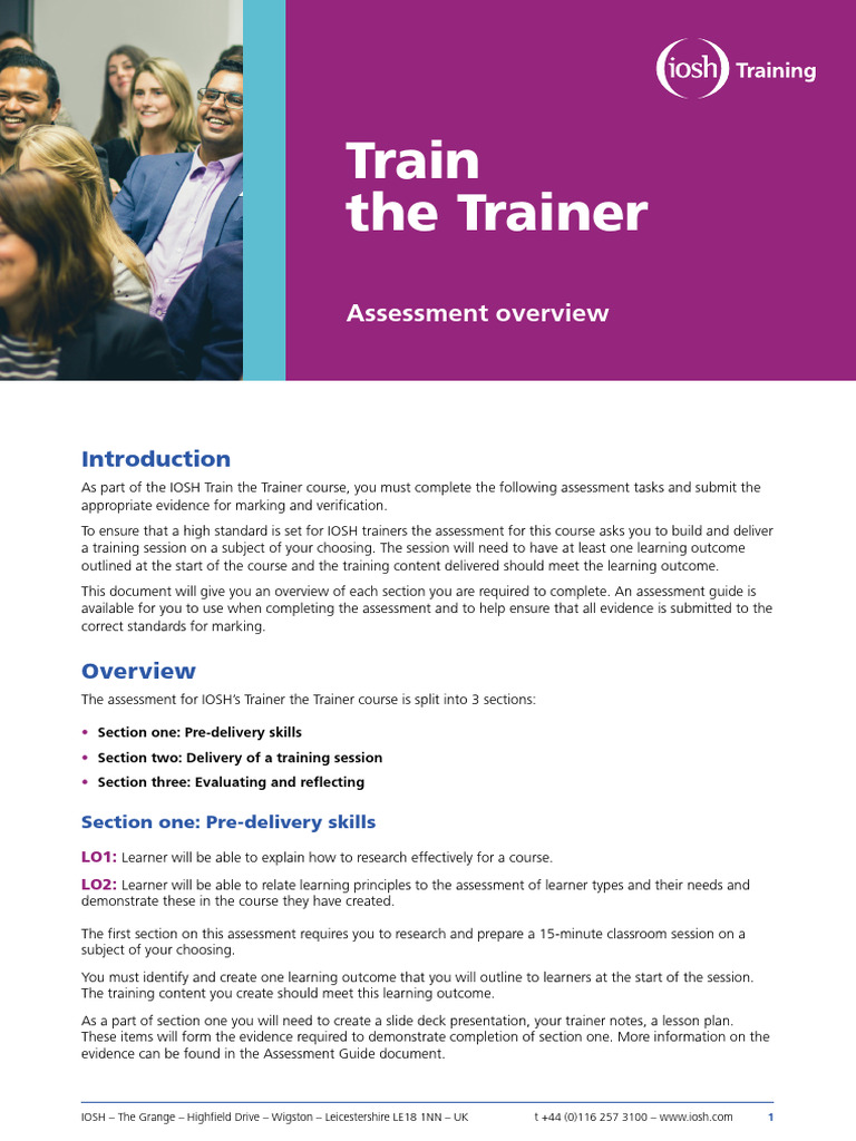 IOSH Train the Trainer Assessment Guide | PDF | Learning | Education Theory