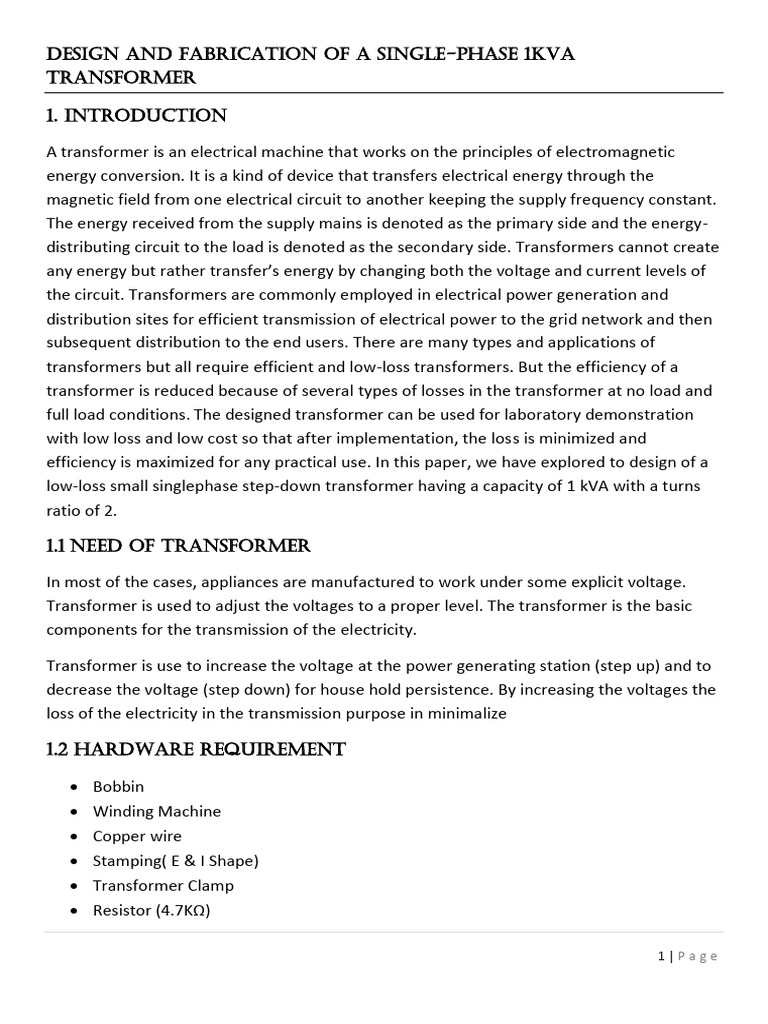Minor Projet | PDF | Transformer | Electric Power Transmission