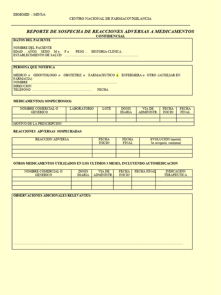 1 Formato Reporte Ram (Hoja Amarilla) (1) | PDF | Farmacéutico | Medicamentos con receta