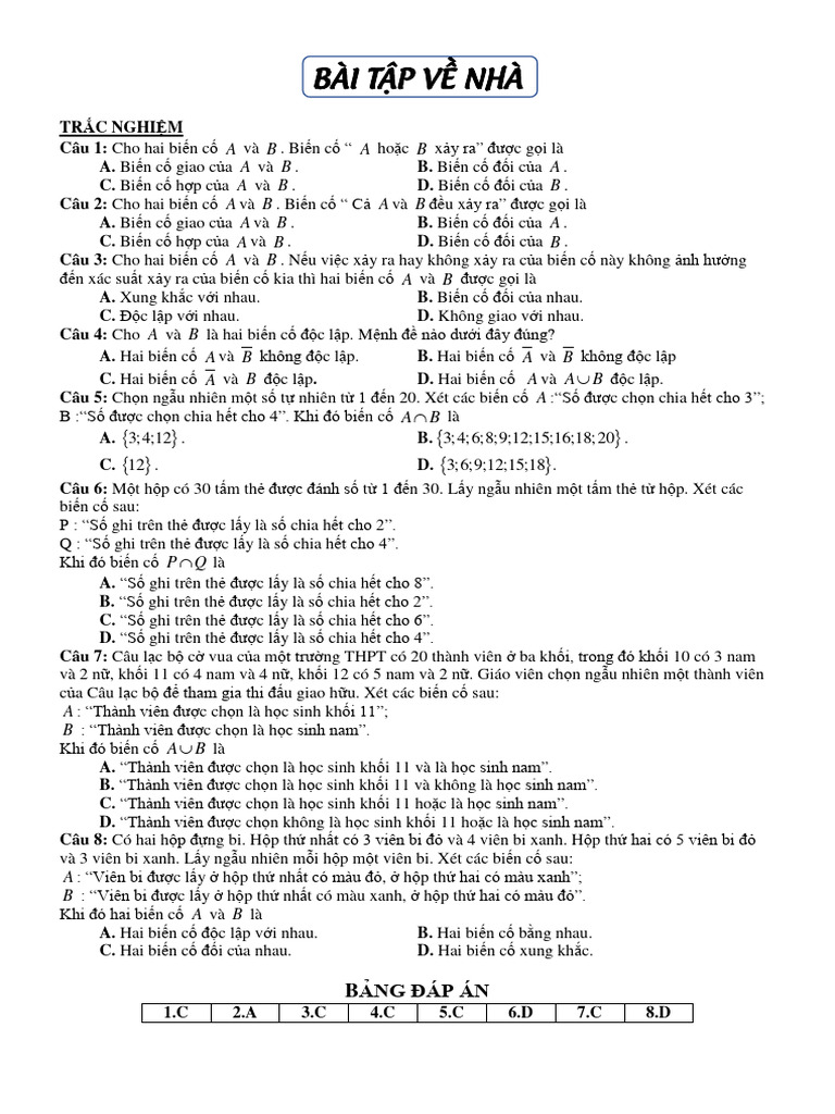 BTVN - Biến cố | PDF