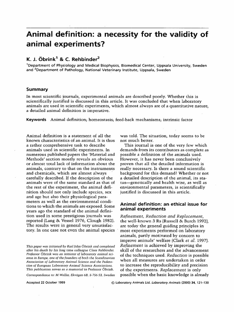 Orink Rehbinder 2000 Animal Definition A Necessity For The Validity of ...