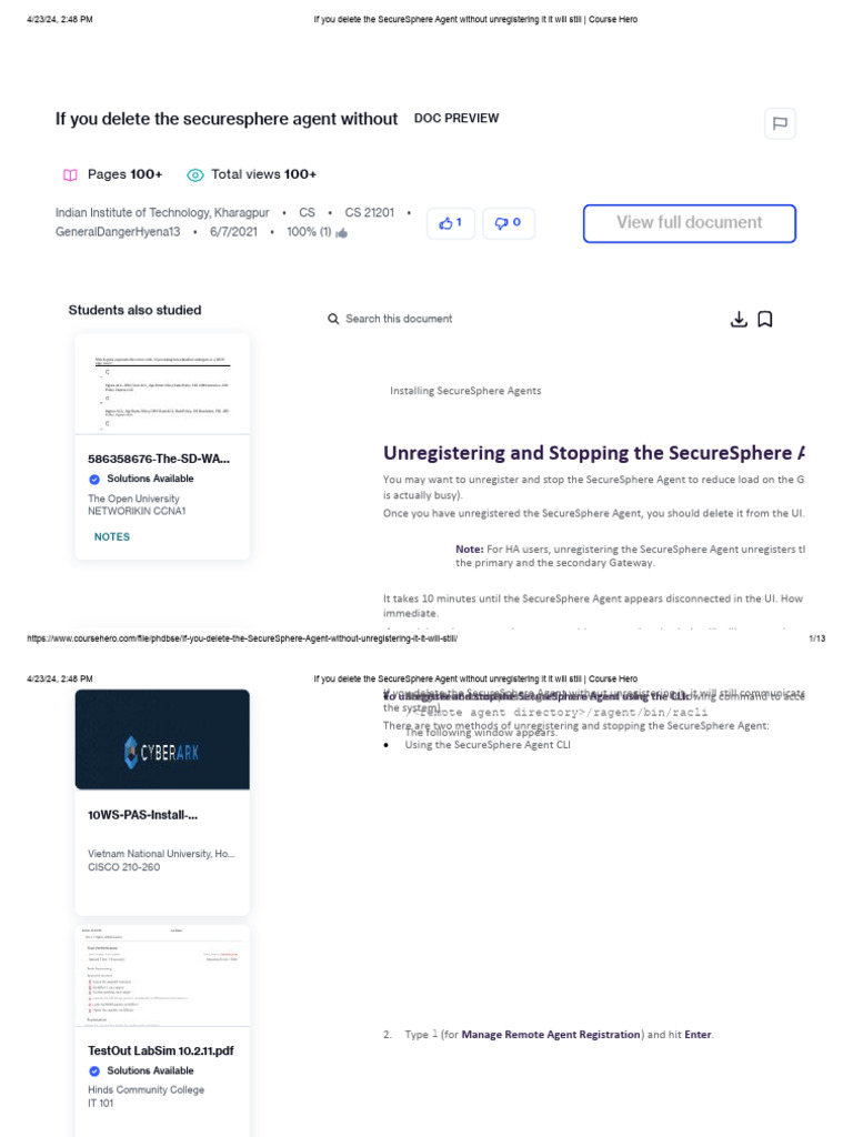 If You Delete The SecureSphere Agent Without Unregistering It It Will ...