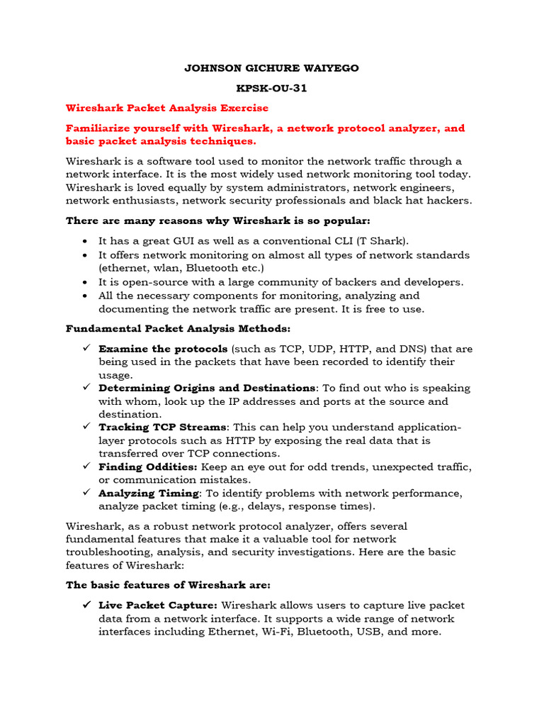 Wireshark Packet Analysis | PDF | Computer Network | Network Packet