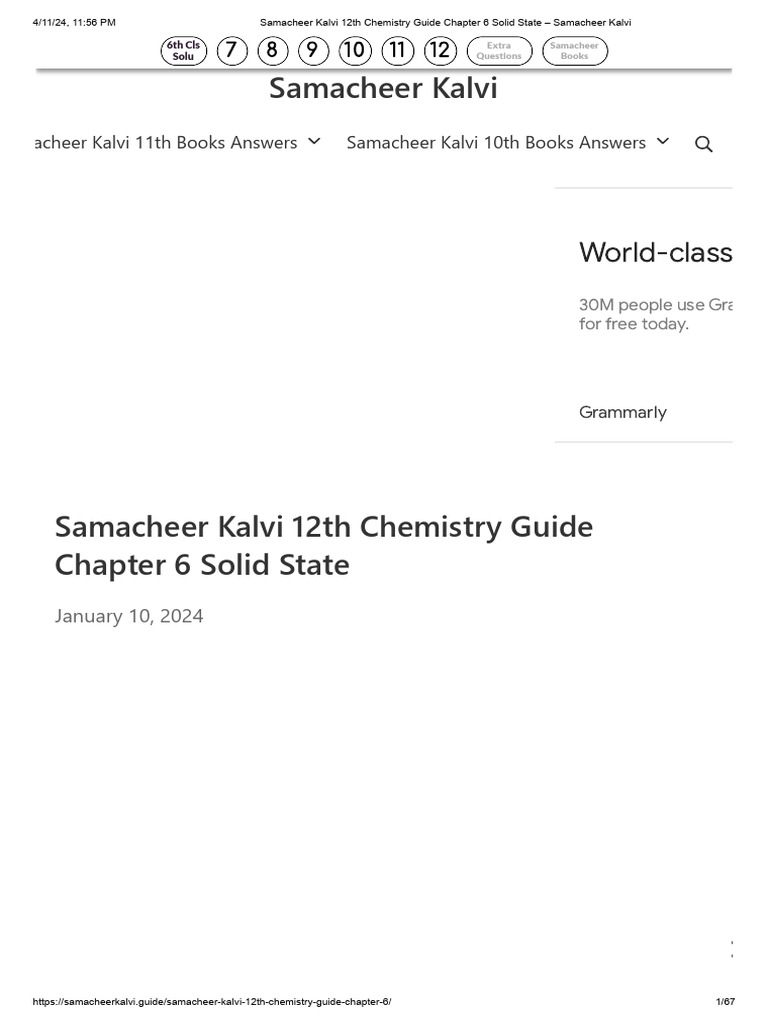 12th Chemistry Solid State Solutions | PDF | Ion | Crystal Structure