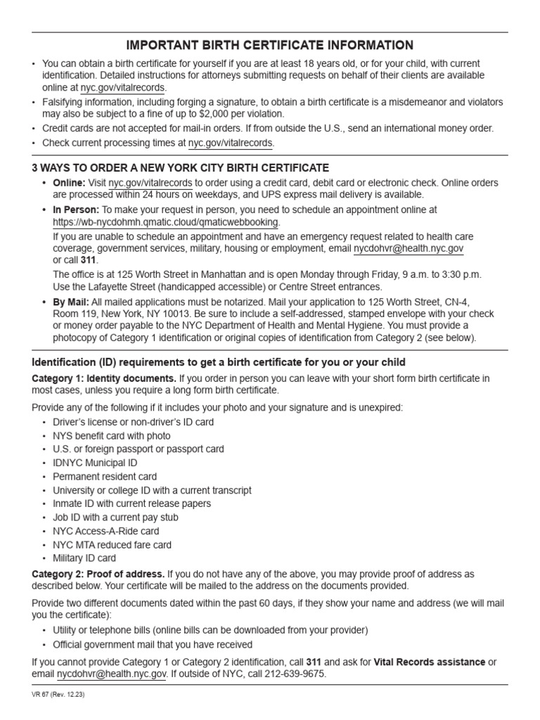 NYC Health BIRTH CERTIFICATE APPLICATION | PDF | Identity Document | Birth Certificate