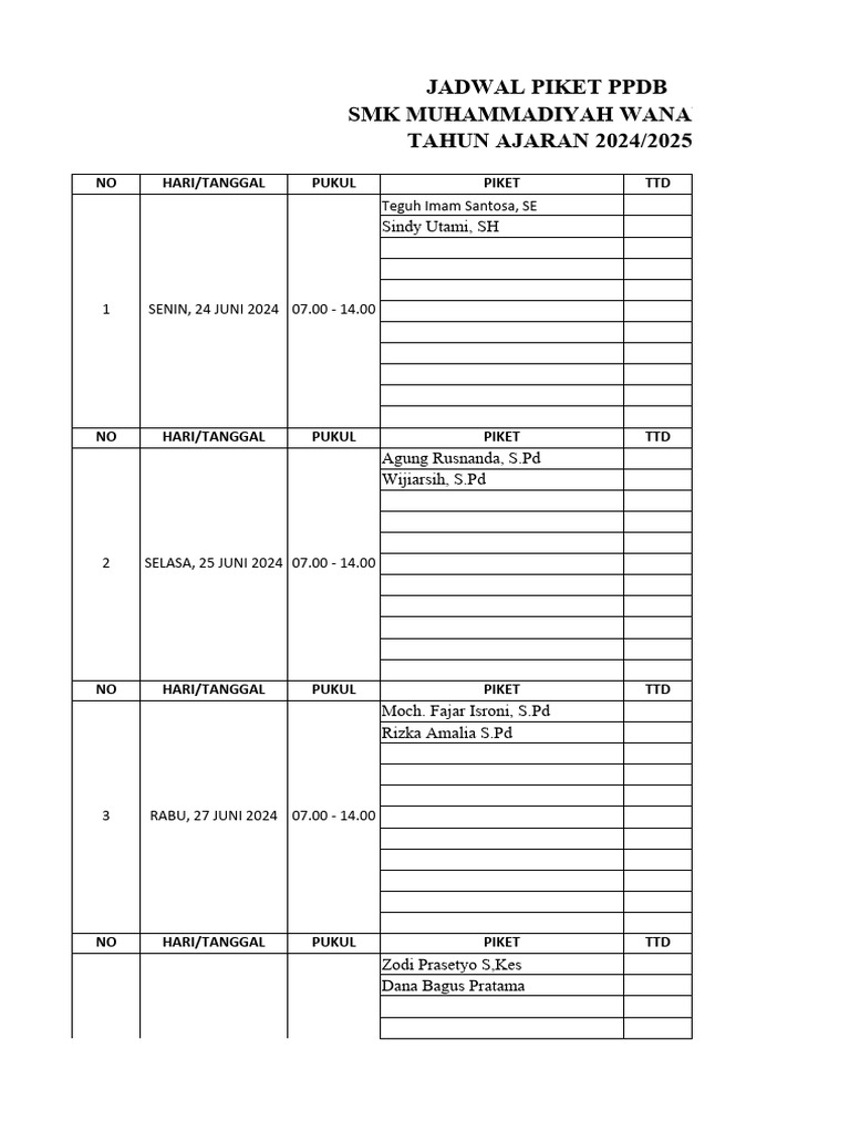 Jadwal Piket Ppdb 2024 | PDF