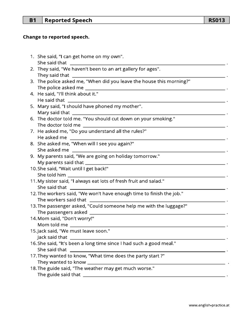 Reported Speech (Exercises) | PDF