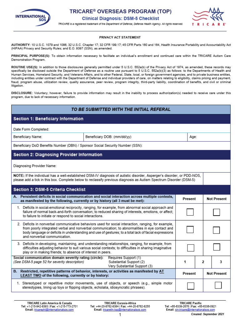 Topacd DSM5 Checklist Autism | PDF | Behavioural Sciences | Human ...