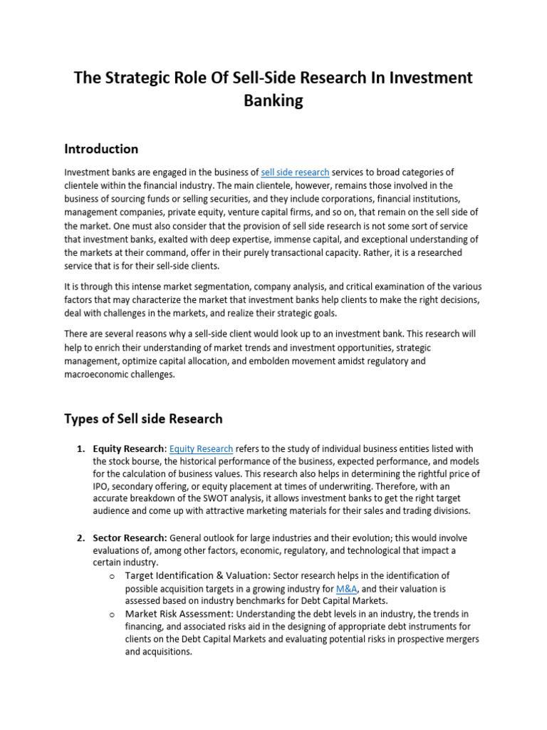 Sell - Side Research Investment Banks Article | PDF | Investment ...