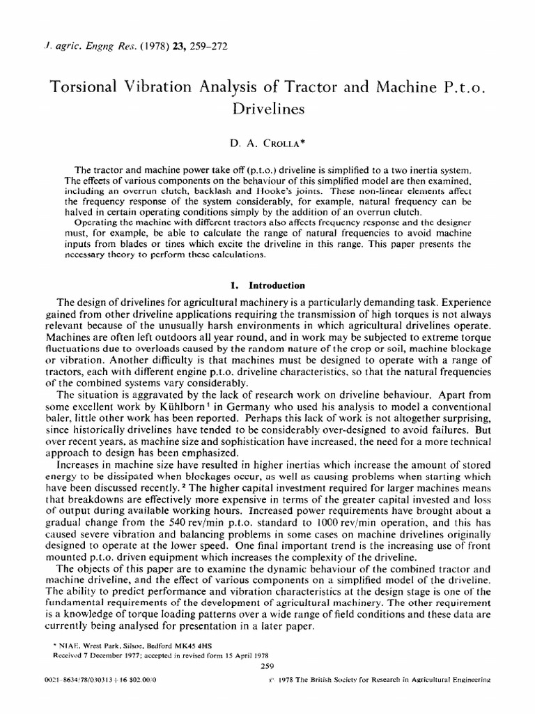 (Journal of Agricultural Engineering Research Vol. 23 Iss. 3) Crolla - Torsional Vibration ...