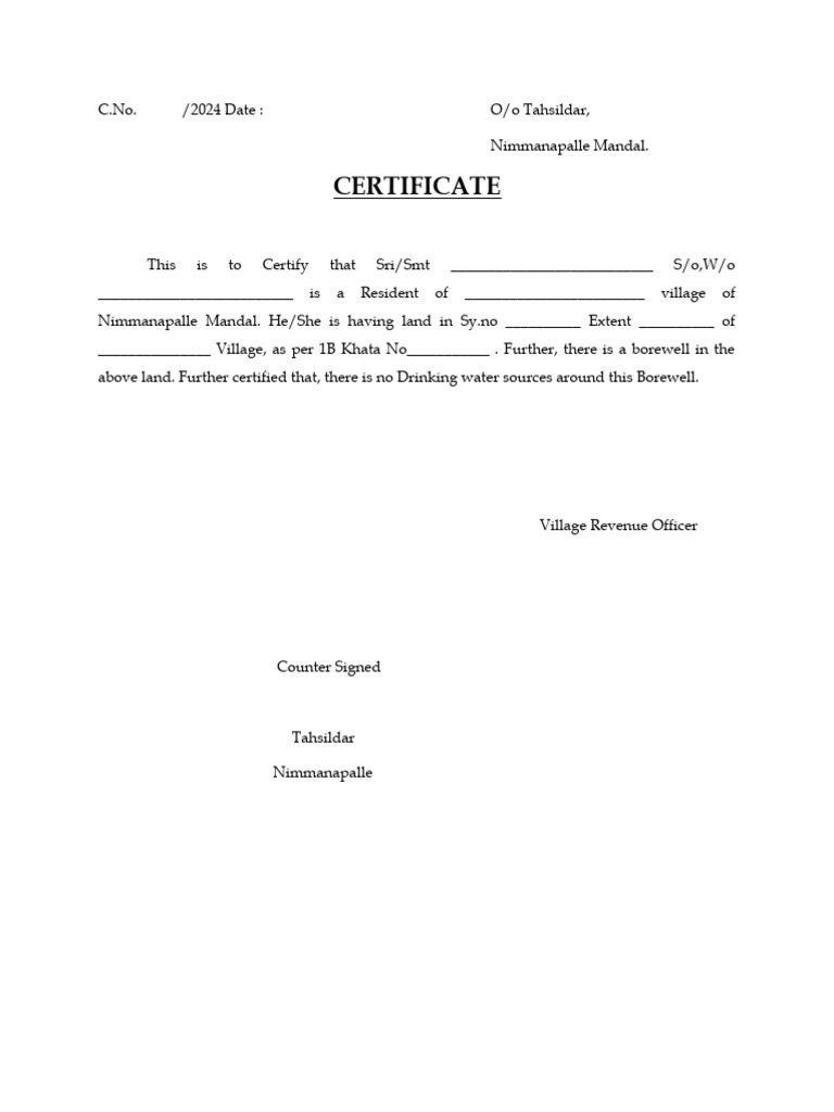 Bore Well Certificate | PDF | Finance & Money Management