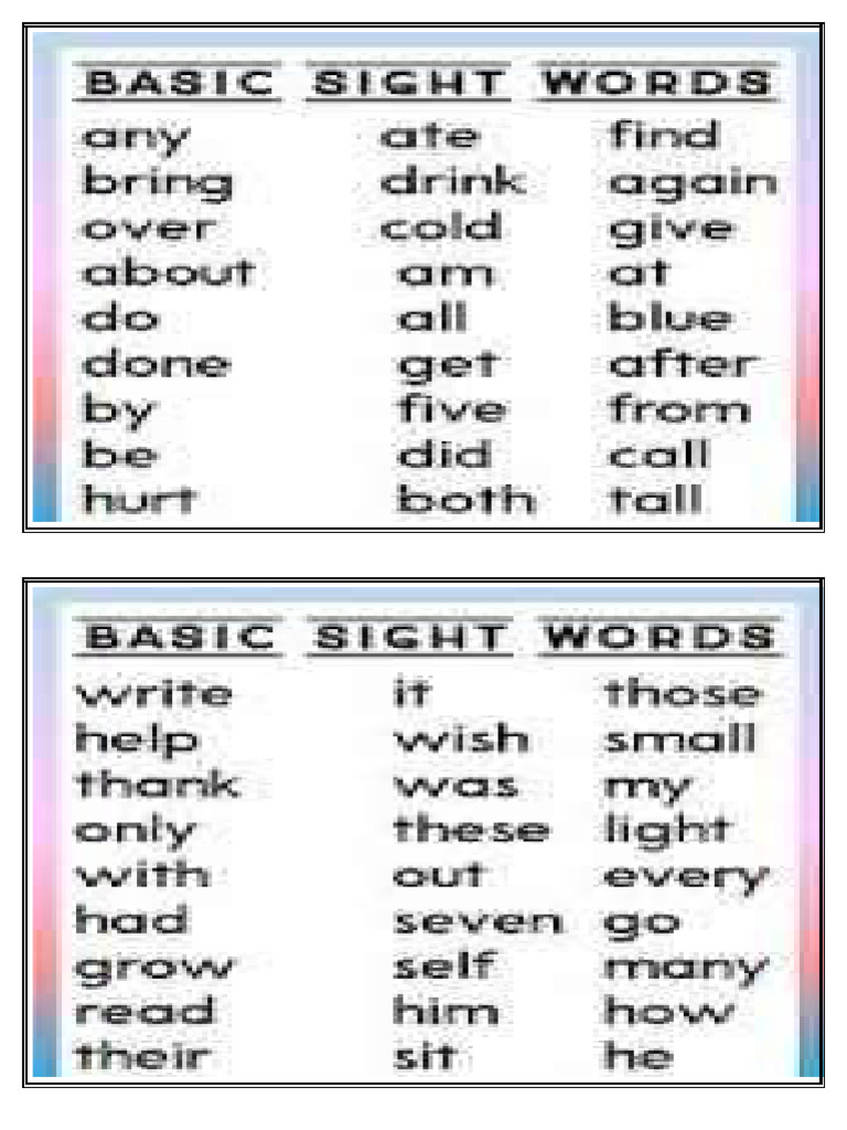 Basic Sight Words | PDF