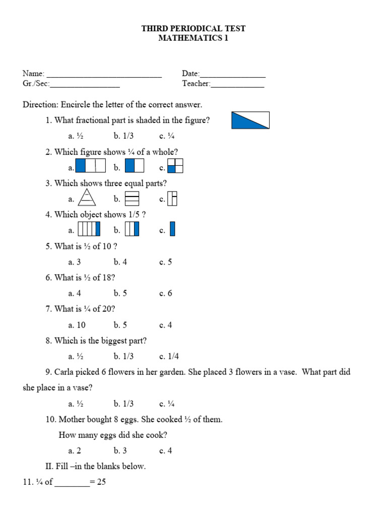Math Test for Young Students | PDF