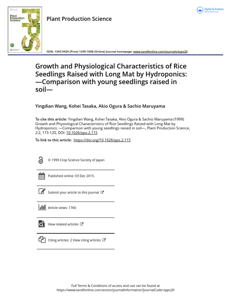 Growth and Physiological Characteristics of Rice Seedlings Raised With ...