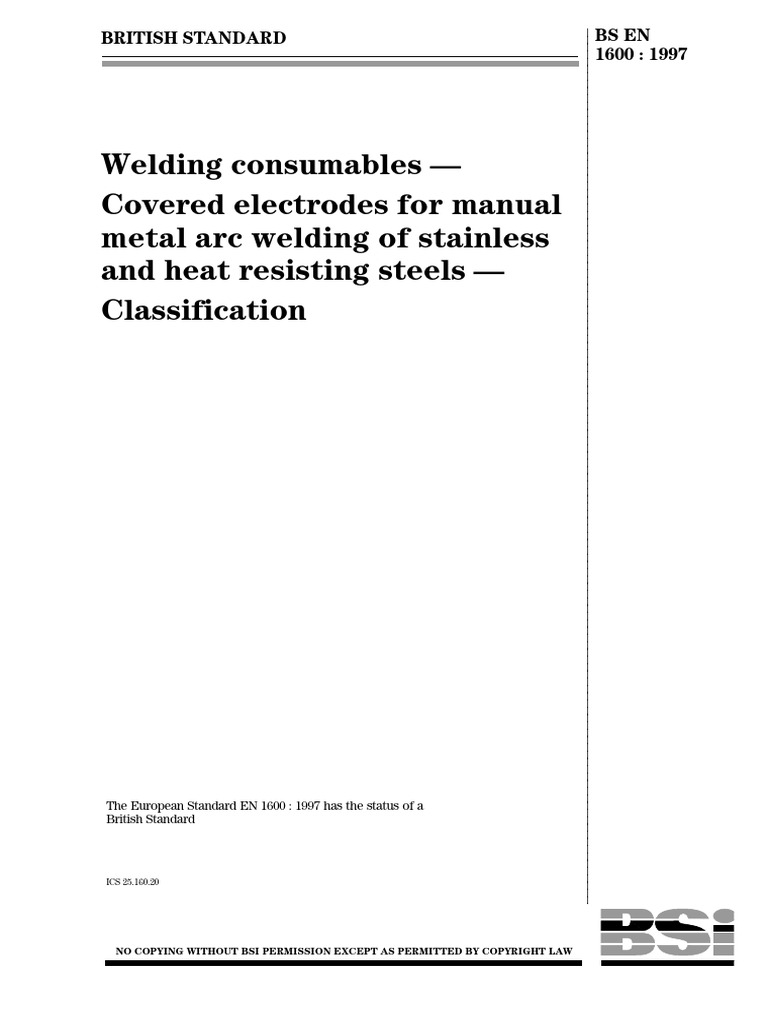 BS en 1600_Covered Electrodes for MMA of SS and HRS | Download Free PDF ...