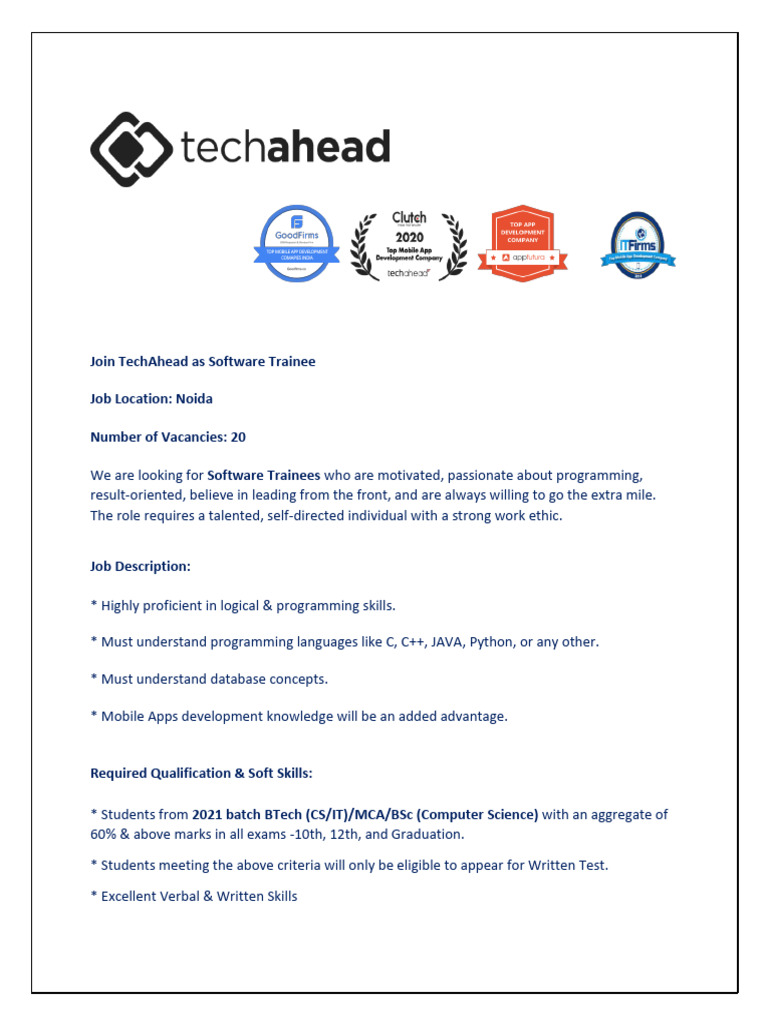 JD - Software Trainee | PDF | Business