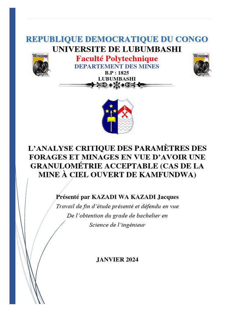 TFE Analyse Des Paramètres de Forage Et Minage Pour Une Granulométrie ...