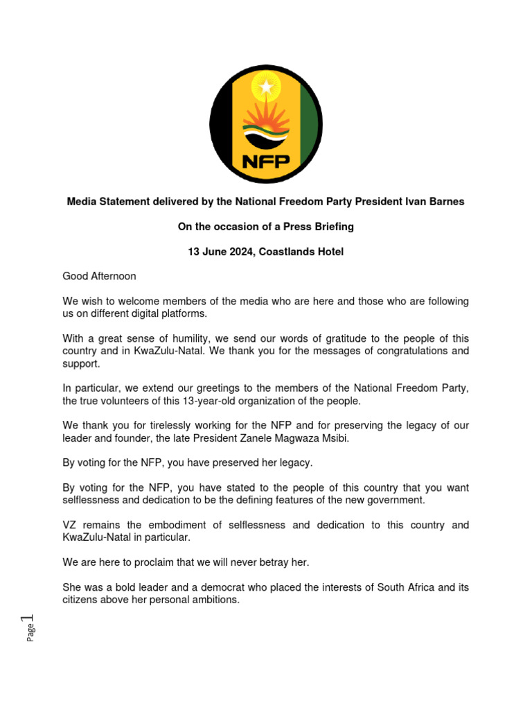 Final Statement by NFP | PDF | Government