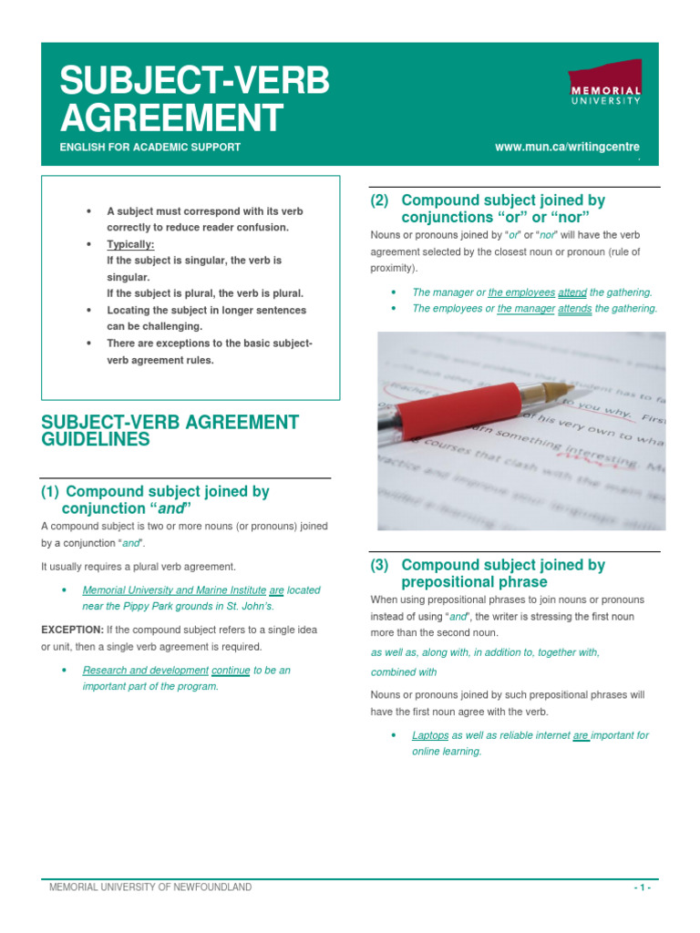 WC Handout-Subject-Verb Agreement | PDF | Grammatical Number | Plural