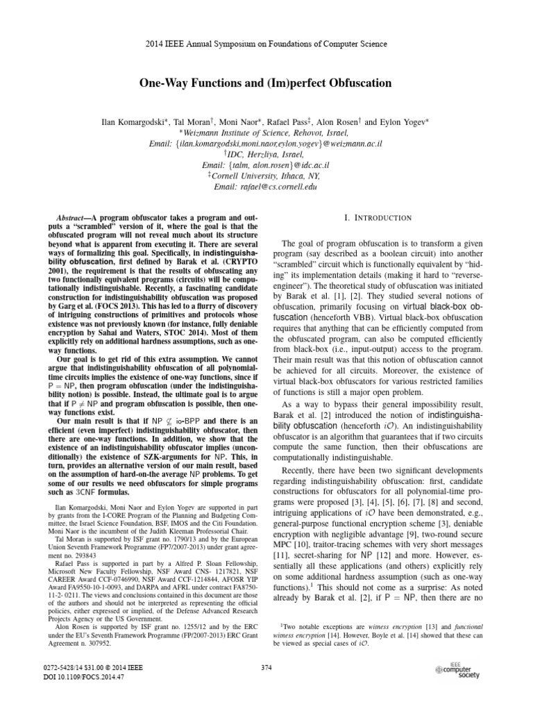 2014-One Way | PDF | Computational Complexity Theory | Mathematical Logic