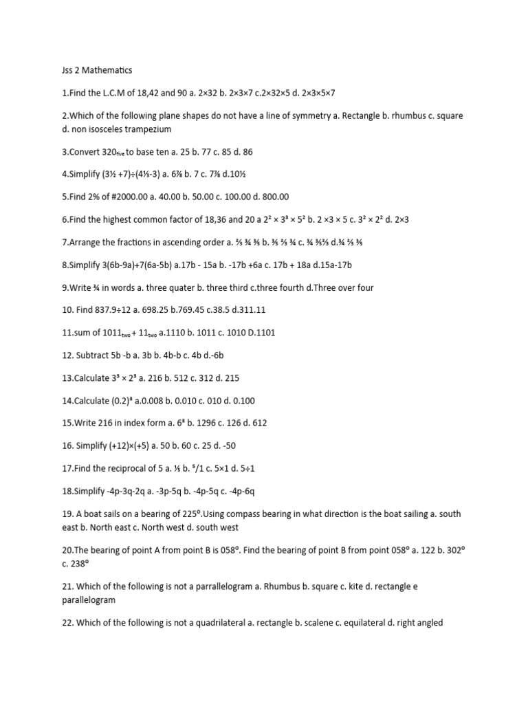Jss 2 Mathemati-WPS Office | PDF | Euclidean Geometry | Elementary Geometry