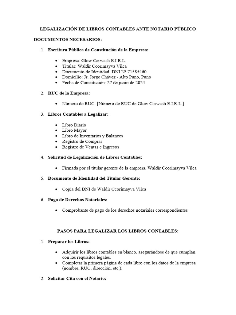 Legalización de Libros Contables Ante Notario Público | PDF | Documento de identidad