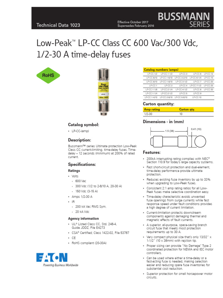 Class CC Fuse Specifications and Ratings | PDF | Fuse (Electrical ...