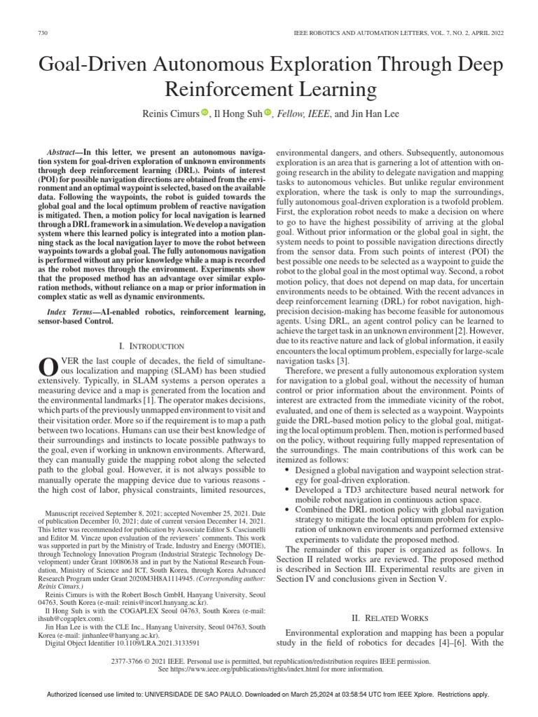 Goal-Driven Autonomous Exploration Through Deep Reinforcement Learning | PDF | Robot | Robotics