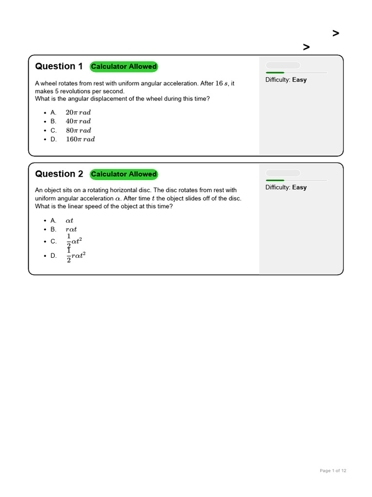 Angular Motion Problems and Solutions | PDF | Torque | Rotation
