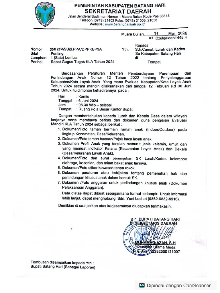 Surat Rapat KLA Kelana Dekala 2024 | PDF