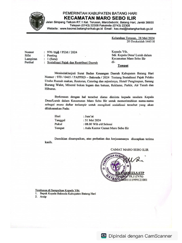 Surat Undangan Sosialisasi Pajak Dan Res | PDF