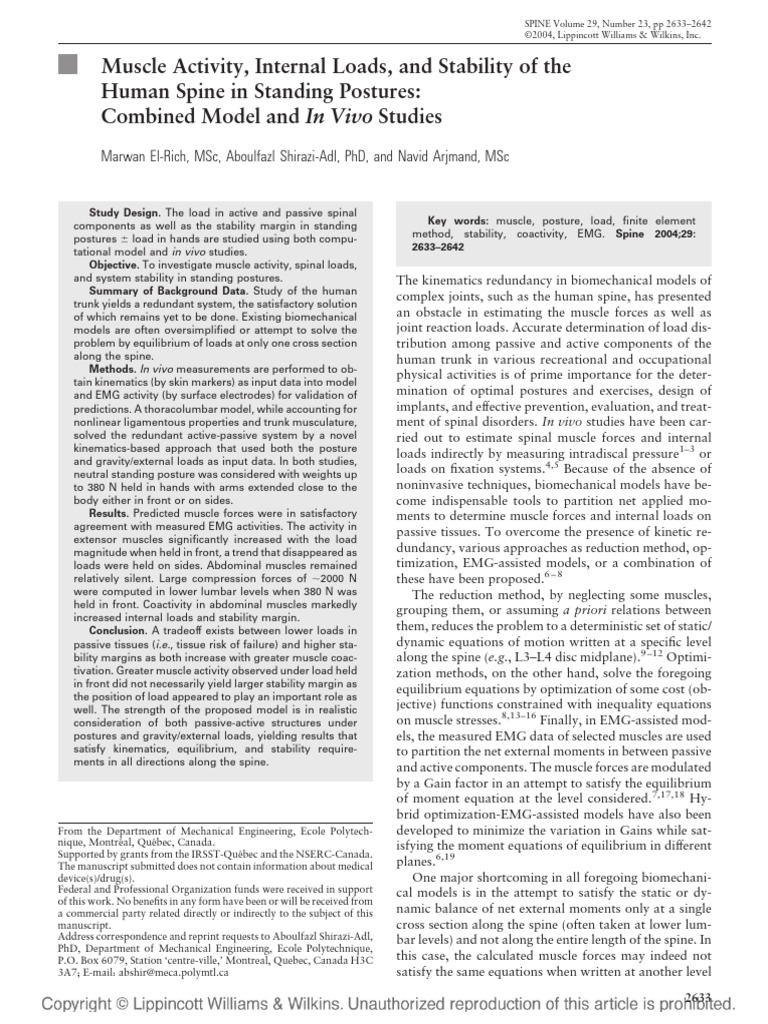 Muscle Activity Internal Loads and Stabi | PDF | Pelvis | Force