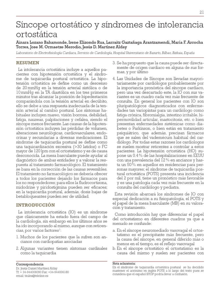 Intolerancia ortostática: diagnóstico y tratamiento | PDF | Síndrome de ...