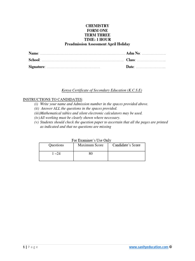 Chemistry Form 1 QS | PDF | Chemical Reactions | Chemistry