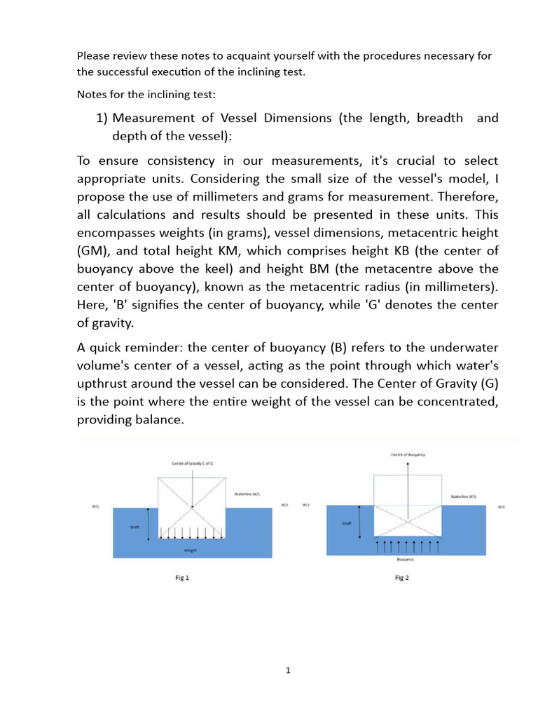 Notes For The Inclining Test 2.1 | PDF | Buoyancy | Weight