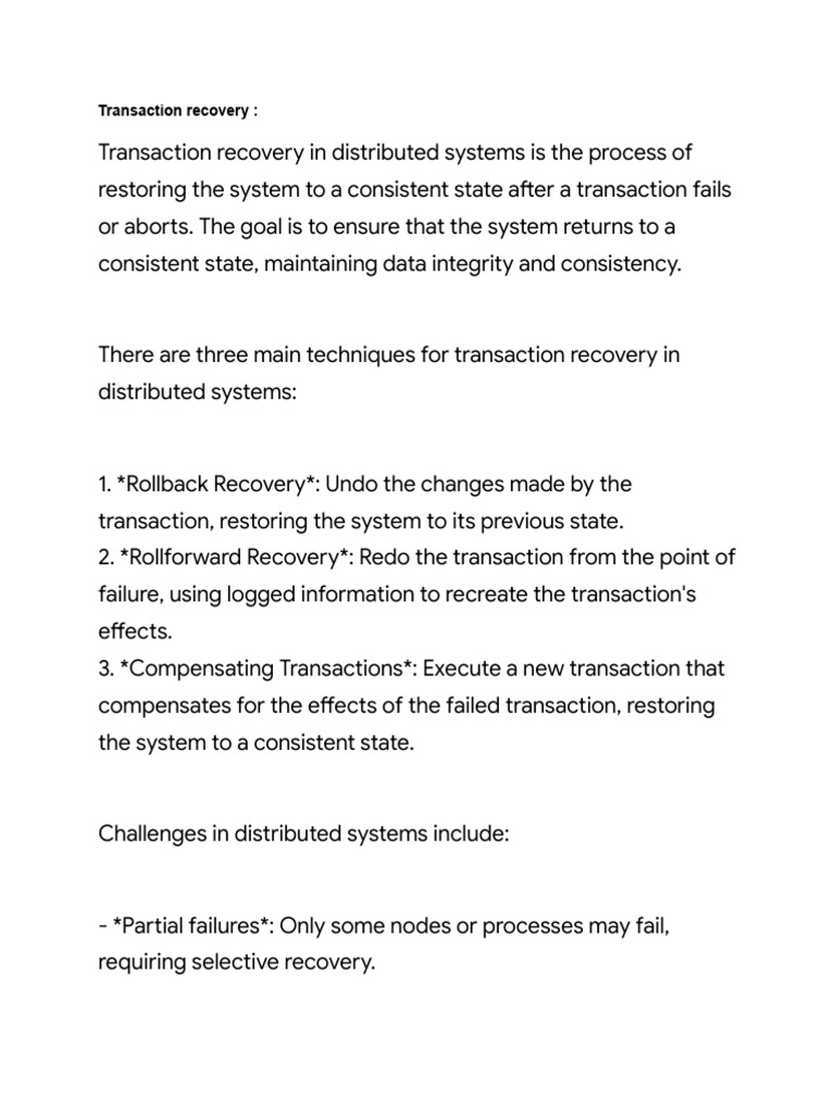 Transaction Recovery | PDF | Database Transaction | Distributed Computing Transaction Recovery | PDF | Database Transaction | Distributed Computing