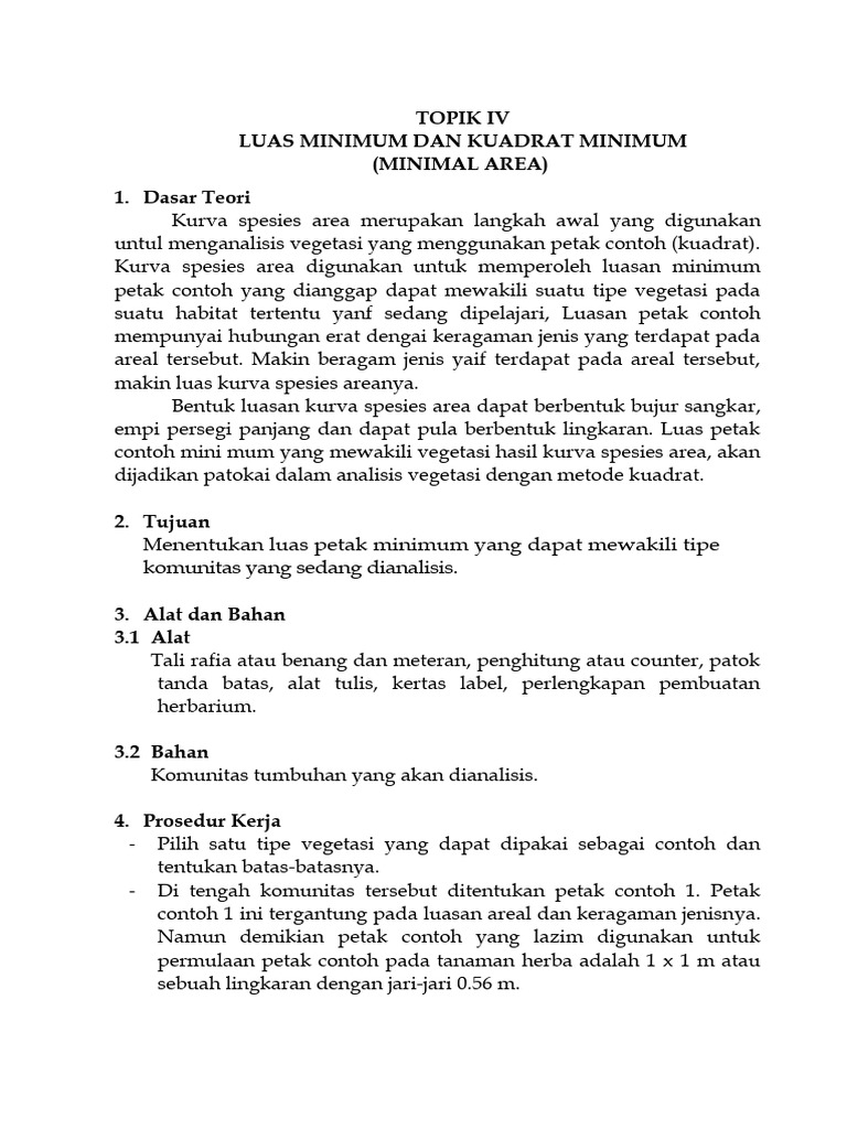 Luas Minimum Petak Contoh Vegetasi | PDF | Metode & Bahan Ajar | Griya ...