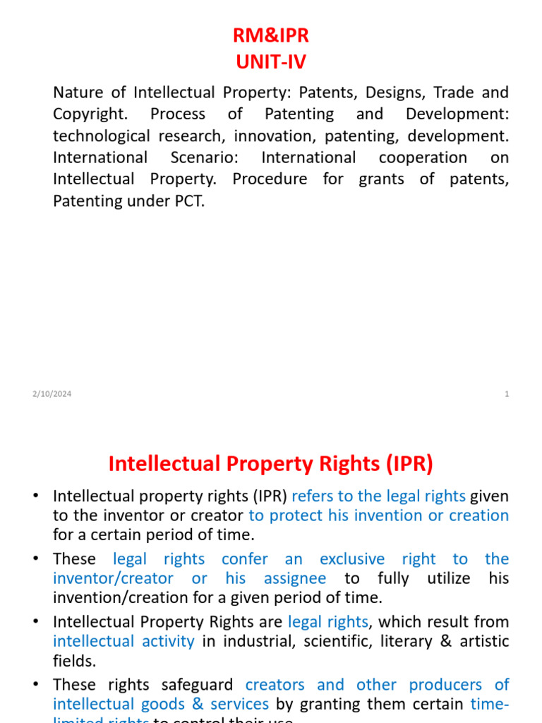 Unit 4 | PDF | World Intellectual Property Organization | Patent