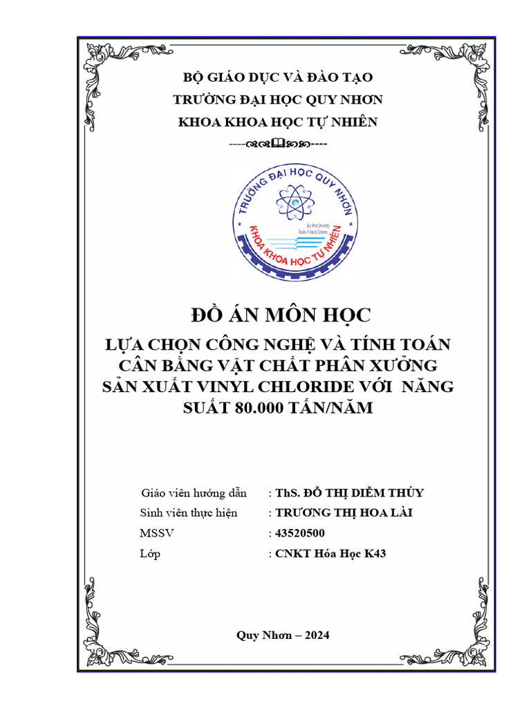 Đồ Án Môn Học - Trương Thị Hoa Lài - CNHH K43 | PDF