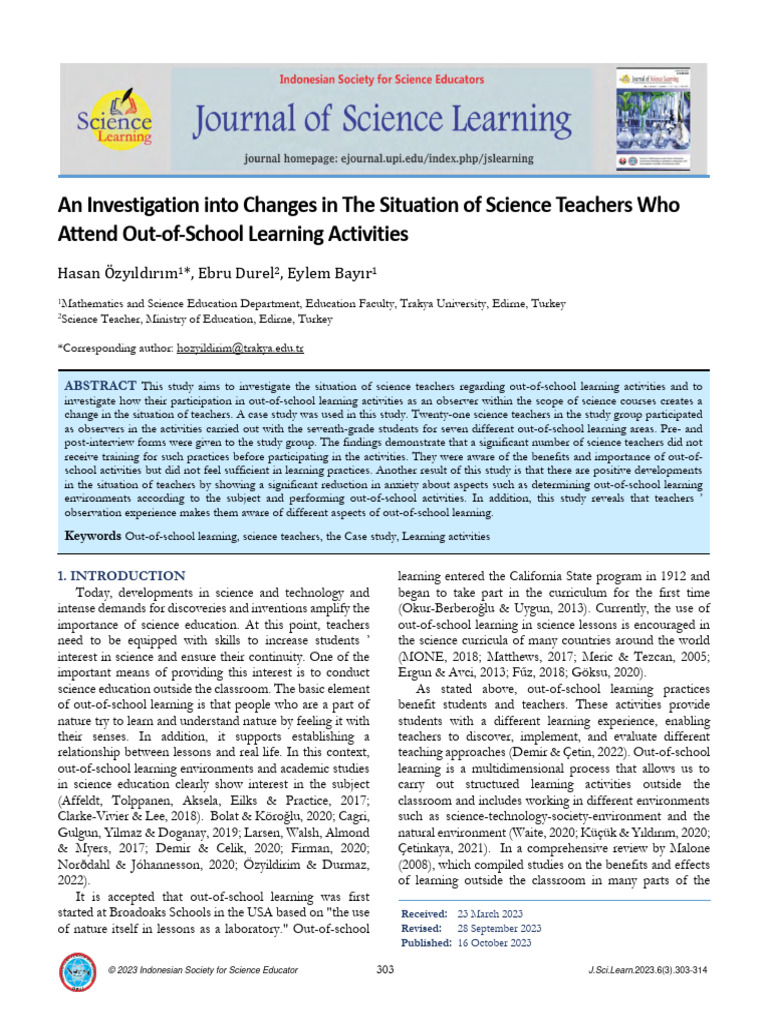An Investigation Into Changes in The Situation of Science Teachers Who ...