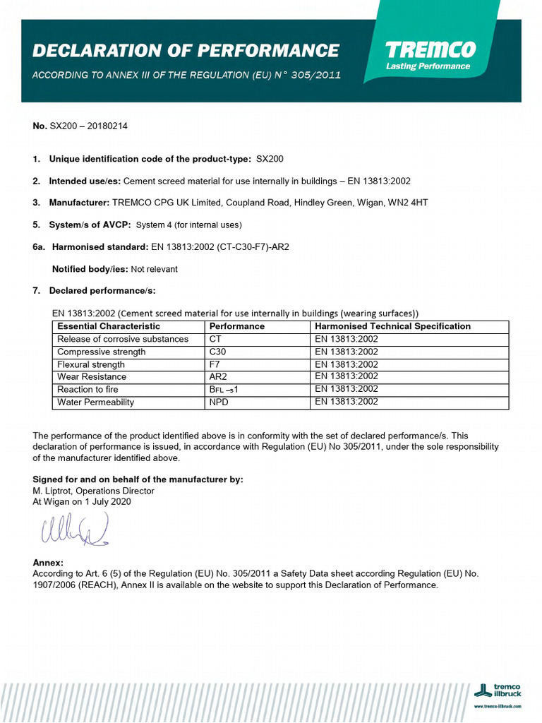 SX200 Declaration of Performance (en-GB) | PDF