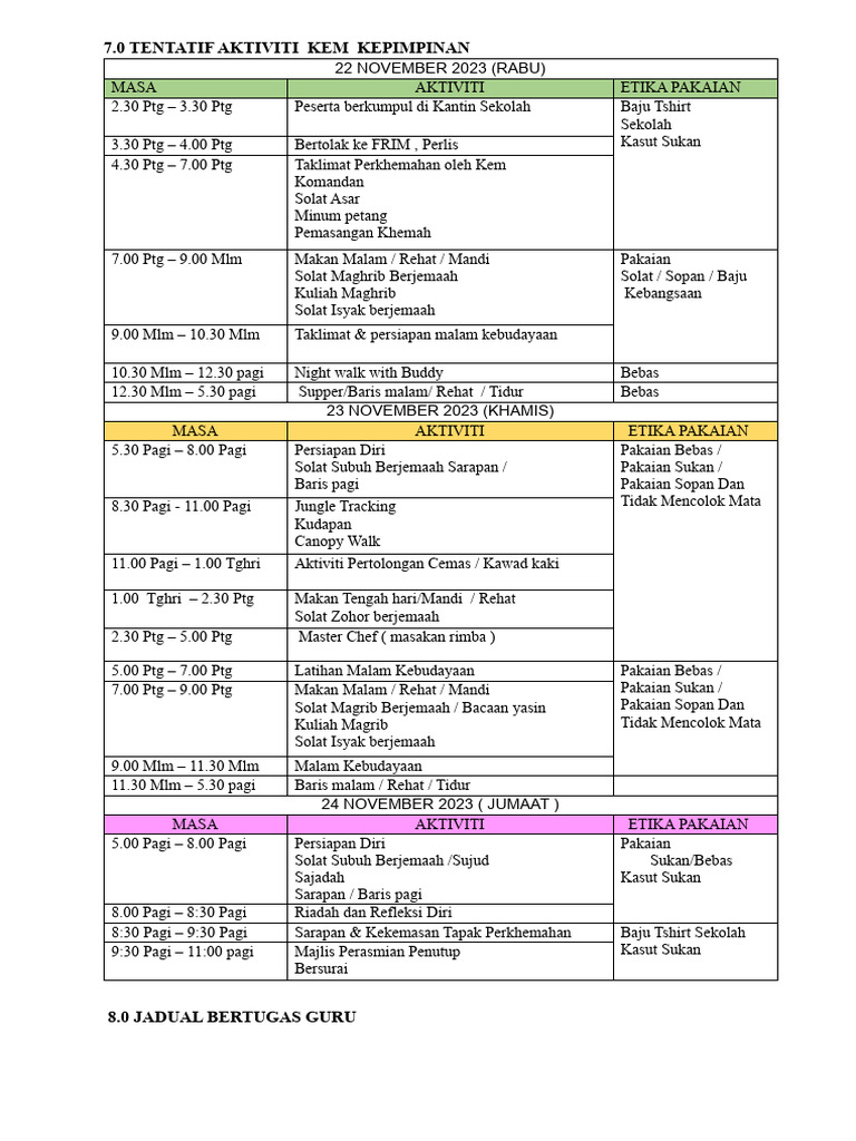 Jadual Camping 2 | PDF
