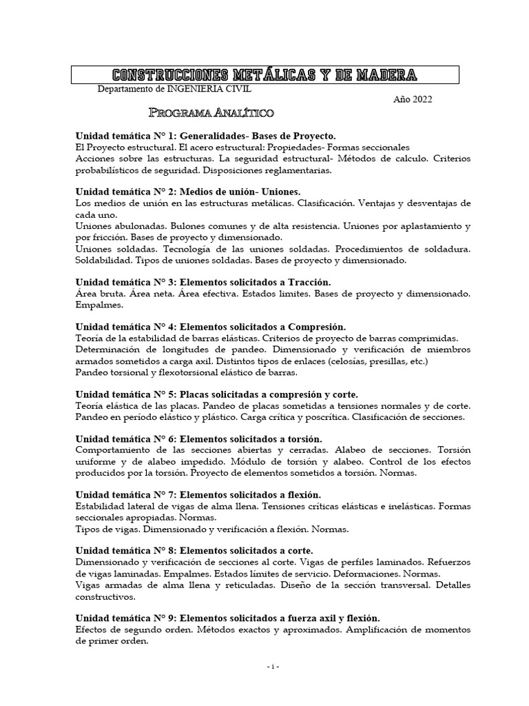 01 - Programa Analítico - CI542 | PDF | Pandeo | Viga (Estructura)