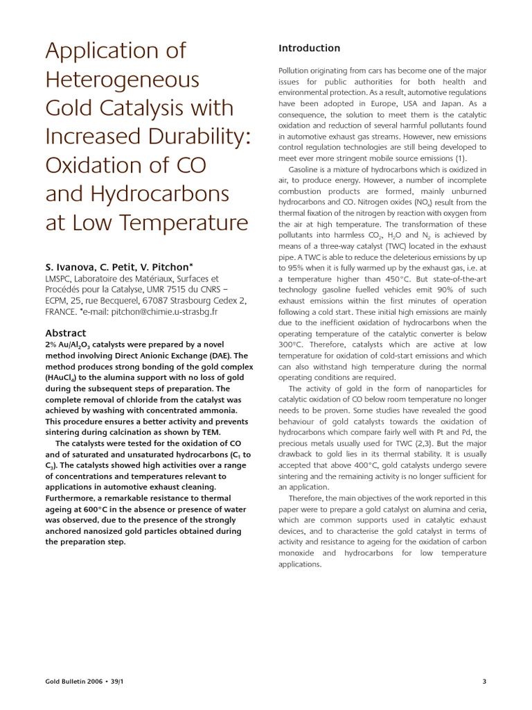 Application of Heterogeneous Gold Catalysis With Increased Durability ...